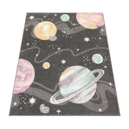 Kinderteppich Paco Home "Nino 888", grau (anthrazit), B:160cm H:13mm L:220cm, Polypropylen (PP), Teppiche, Kinderteppich, Spielteppich, Kurzflor, Motiv Weltraum, pflegeleicht, Kinderzimmer
