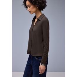 Langarmshirt Street One, Damen, Gr. 42, molten earth, Jersey, Obermaterial: 95% Viskose, 5% Elasthan, unifarben, normal h&uuml;ftbedeckend, V-Ausschnitt, B&uuml;ndchen, Shirts Langarmshirt, mit College-B&uuml;ndchen an den &Auml;rmeln