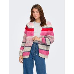 Strickjacke Only "ONLALYSSA LIFE LS OPEN CARDIGAN CC KNT", Damen, Gr. L, birch stripes:sea pink, ombre blau, salsa, knockout, Strick, Obermaterial: 100% Polyester, gestreift, regular fit, V-Ausschnitt, Strickjacken Strickjacke