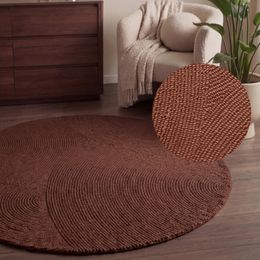 Wollteppich Hanse Home "Calmio, auch als L&auml;ufer und in rund", rot braun, H:18mm &Oslash;:200cm, Wolle, Teppiche, Handgetuftet, Wolle, Natur, Wohnzimmer, Schlafzimmer, Skandi, Hygge