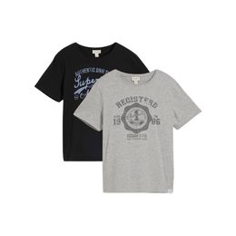 T-Shirt bonprix, Jungen, Gr. 60/62 (XXL), schwarz, hellgrau meliert bedruckt, Jersey, Obermaterial: 90% Baumwolle, 10% Viskose, bedruckt, mehrfarbig, unifarben, regular fit h&uuml;ftlang, Rundhals, Shirts T-Shirt, regular fit, Kurzarm, coole Frontprints