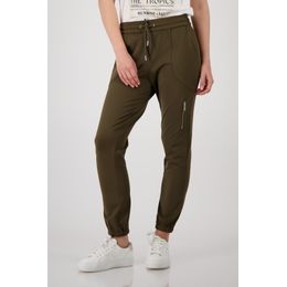 Jogger Pants monari "Hose Jill Basic", Damen, Gr. 42, N-Gr, olive, Web, Obermaterial: 90% Polyester, 10% Elasthan, unifarben, regular fit lang, Hosen, Regular fit mit Rei&szlig;verschlusstasche