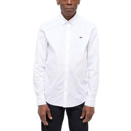 Langarmhemd Mustang, Herren, Gr. XXL, N-Gr, wei&szlig; (general wei&szlig;), Web, Obermaterial: 100% Baumwolle, unifarben, Hemden