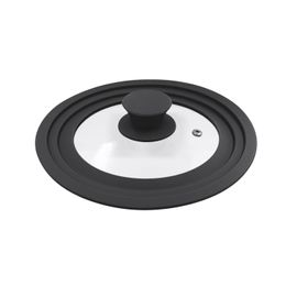 Universaldeckel CS KOCH-SYSTEME "SOLA f&uuml;r T&ouml;pfe und Pfannen", schwarz-wei&szlig; (schwarz), B:25cm H:5cm L:25cm &Oslash;:25cm, Glas, Silikon, Deckel, mit perfekter Passform f&uuml;r versch. Topfgr&ouml;&szlig;en durch Silikonrand