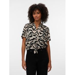 V&eacute;ro Moda Kurzarmbluse VERO MODA "VMMENNY TIE SS SHIRT WVN GA", Damen, Gr. L, silber lining aop:calli, Web, Obermaterial: 100% Viskose, bedruckt, relaxed fit taillenlang, Blusen, Viskose, relaxed fit