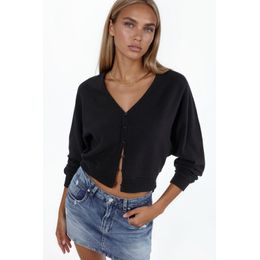 V-Ausschnitt Rippenstrick Cropped Cardigan