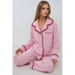 Kariertes Baumwoll-Pyjama-Set mit Hemdkragen