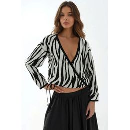 Zebramuster V-Ausschnitt Pullover
