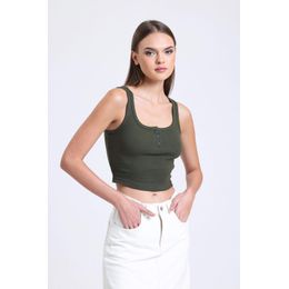 Quadratischer Ausschnitt geripptes, gekn&ouml;pftes Tanktop