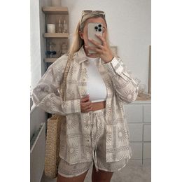 2 Teile: Bedrucktes Hemd & Hohe Taillen-Shorts mit Kordelzug