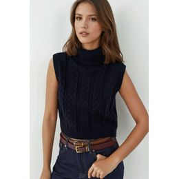 Pullover-Weste mit Rollkragen und Haar-Zopf-Muster