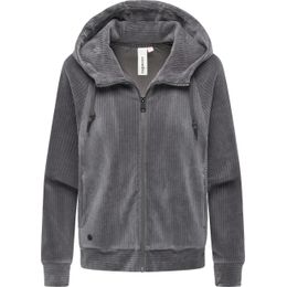 Sweatjacke Ragwear "Corduly Cordy", Damen, Gr. S (36), stein, Material: 76% Baumwolle, 20% Polyester, 4% Elasthan, oversize h&uuml;ftlang, hoch geschlossener Ausschnitt, &Auml;rmel ohne &Auml;rmelschlitz abgesteppte Kante, Sweatjacken Sweatjacke, Freizeitjacke Zip-Hoodie aus weichem Kord in Samt-Haptik