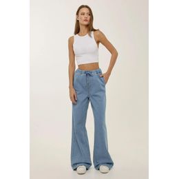 Schn&uuml;rbare High-Waist Weite Bein Jeans