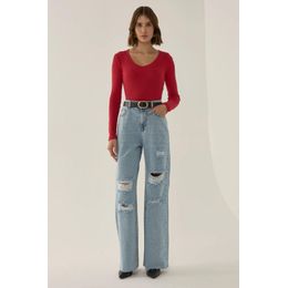 Ripped High Waist Weite Denim-Jeans