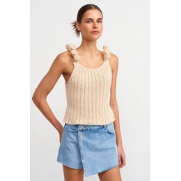 Scoop-Neck-Strick-Ripp-&Auml;rmelloses Top mit Blumen-Dekor