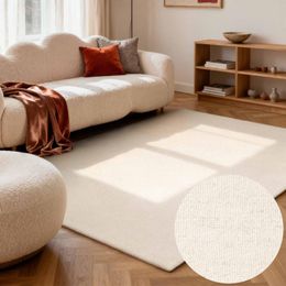 Wollteppich ELLE DECORATION "Knots", natur, wei&szlig;, B:140cm H:13mm L:200cm, Wolle, Teppiche, Handtuft, Wolle, Feines Boucl&eacute;, Wohnzimmer, Schlafzimmer, Natur