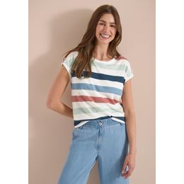 T-Shirt Cecil, Damen, Gr. XXL (46), bunt (vanillewei&szlig;), Web, 50% Baumwolle, 50% Modal, gestreift, comfort fit normal, Rundhals, normaler Saum, Shirts T-Shirt, mit Rundhalsausschnitt