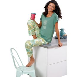 w&auml;schepur Damen Schlafanzug mit platziertem Druck ecru-salbei-bedruckt Gr&ouml;&szlig;e 36/38