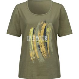 CR&Eacute;ATION L Damen Kurzarmshirt mit Glitzer-Print khaki-limone Gr&ouml;&szlig;e 38