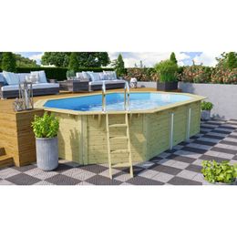 Karibu CHILLROI Achteckiger Massivholz Pool l&auml;nglich, 358 x 569 x 124 cm, Modell 4 Inkl. Zubeh&ouml;r und Pool Leitern