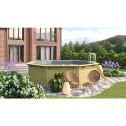 Karibu CHILLROI Achteckiger Massivholzpool, 470 x 470 x 124 cm, Modell 1 X Folie grau Inkl. Zubeh&ouml;r und Pool Leitern