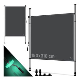 Kesser&reg; Klemmmarkise Senkrechtmarkise au&szlig;en Ausziehbar & Blickdicht Vertikalmarkise mit Handkurbel ohne Bohren Balkon-Sichtschutz & Windschutz f&uuml;r Garten & Terrasse Wasserfest