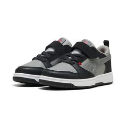 Sneaker Puma "REBOUND V6 LO MID 90S AC PS", M&auml;dchen, Gr. 28, Puma schwarz, gray echo, for all time rot, Synthetik, unifarben, Schuhe Sneaker, f&uuml;r Kinder, mit sportlichem Stil, mit Klettverschluss