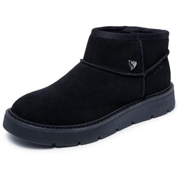 Winterboots Skechers "KEEPSAKES COZY-COZY MINI", Damen, Gr. 39, schwarz (schwarz, uni), Veloursleder, Schuhe Winterboots, Snowboots, Schlupfstiefel mit Plateausohle
