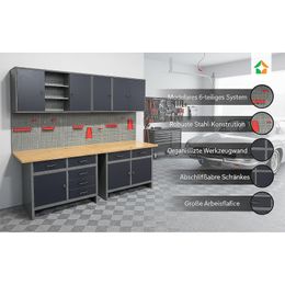 Prestige Works Werkstattwand Werkstatt Set Metall 240cm Werkbank Werkzeugschrank