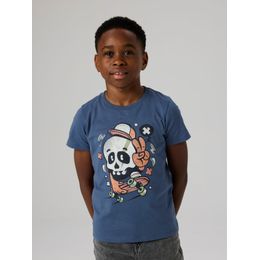 T-Shirt name it "NKMBASTIAN SS TOP BOX PS NOOS", Jungen, Gr. 122/128, vintage indigo, Jersey, Obermaterial: 100% Baumwolle, bedruckt, unifarben, bequem h&uuml;ftlang, Rundhals, Shirts T-Shirt