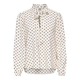 Langarmbluse Only "ONLMAIZEE LS FRILL SHIRT WVN EX", Damen, Gr. S, cloud dancer aop:small schwarz dot, Web, Obermaterial: 83% Viskose, 17% Nylon, bedruckt, regular fit normal, V-Ausschnitt, Blusen, Viskosemischung, regular fit