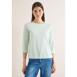 3/4-Arm-Shirt Cecil, Damen, Gr. L (42), gr&uuml;n (grove gr&uuml;n), Web, 100% Baumwolle, gestreift, comfort fit normal, U-Boot-Ausschnitt, abgesteppt, Shirts 3/4-Arm-Shirt, mit U-Boot-Ausschnitt