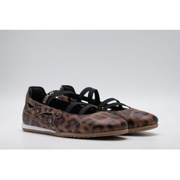 Sneaker Ballerinas Replay, Damen, Gr. 37, braun (leo), Lederimitat, Schuhe, Slipper, Sommerschuh, Riemchenballerina in aktueller Leo-Optik