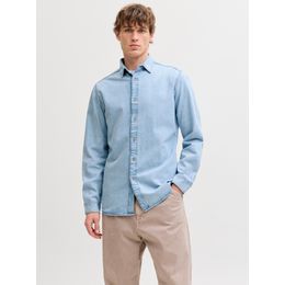 Jack & Jones Jeanshemd JACK & JONES "JJESTANLEY JJSHIRT AT 021 NOOS", Herren, Gr. S, N-Gr, blau denim pack:light blau, Denim/Jeans, Obermaterial: 100% Baumwolle, Abriebeffekte, normal normal, ohne Ausschnitt, &Auml;rmel mit &Auml;rmelschlitz 1-Knopf-Manschette, Hemden Jeanshemd, Baumwolle, normal geschnitten