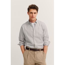Langarmhemd Bugatti "Modern Fit", Herren, Gr. XXL, Normalgr&ouml;&szlig;en, wei&szlig; (40, beige), 100% Baumwolle, gestreift, normal, eckige 2-Knopf-Manschette, Hemden, gestreift mit Easy-Care Funktion