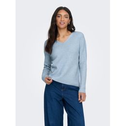 V-Ausschnitt-Pullover Only "ONLCAMILLA V-NECK L/S PULLOVER KNT NOOS", Damen, Gr. M, blau (cashmere blau detail:melange), Strick, Obermaterial: 74% Polyacryl, 24% Polyester, 2% Elasthan, meliert, regular fit normal, V-Ausschnitt, Strickb&uuml;ndchen, Pullover, Materialmix, regular fit