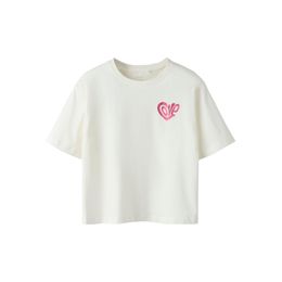T-Shirt name it "NKFFANNI SS NREG SH TOP PS", M&auml;dchen, Gr. 122/128, cloud dancer, Jersey, Obermaterial: 100% Baumwolle, bedruckt, unifarben, normal normal, Rundhals, Shirts T-Shirt, vorne und hinten mit Glitzermotiv