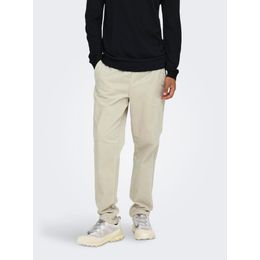 Only & Sons Cordschlupfhose ONLY & SONS "ONSLINUS TAP CORDUROY 0185 PANT NOOS", Herren, Gr. L, N-Gr, beige (silber lining), Cord, Obermaterial: 98% Baumwolle, 2% Elasthan, unifarben, regular fit lang, Hosen, Baumwollmischung, regular fit