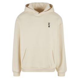 Kapuzensweatshirt MisterTee "MisterTee King Card EMB Fluffy Hoody", Herren, Gr. L, beige (sandwei&szlig;), 70% Baumwolle, 30% Polyester, bedruckt, Rundhals, Sweatshirts