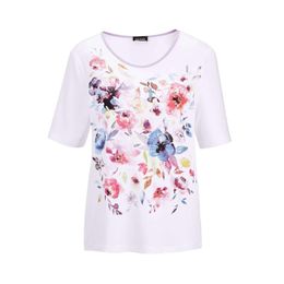 Print-Shirt GOLDNER "Druckshirt mit Blumenmotiv", Damen, Gr. 40, wei&szlig; (wei&szlig;, gemustert), Obermaterial: 95% Viskose CV. 5% Elasthan EL., normal, Sonstiges, Shirts, Ohne