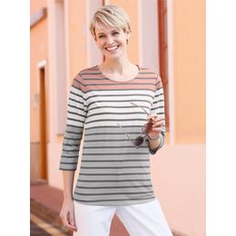 3/4-Arm-Shirt Classic Basics "3/4-Arm-Shirt", Damen, Gr. 38, rot (rosenholz, grau, geringelt), 100% Baumwolle, gemustert, gestreift, mehrfarbig, Rundhals, Shirts 3/4-Arm-Shirt