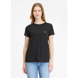 Kurzarmshirt Ragwear "ADORI C", Damen, Gr. M, schwarz, Jersey, Obermaterial: 60% Baumwolle, 40% Polyester, bestickt, regular fit normal, Rundhals, Shirts, mit lustiger Katzen-Stickerei auf der Brust