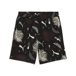 Sporthose Puma "Sunset Drive Relaxed Shorts Herren", Herren, Gr. L, Normalgr&ouml;&szlig;en, schwarz, Obermaterial: 32% Polyester, 68% Baumwolle. Seitentasche &ndash; Oben: 100% Baumwolle. Seitentasche &ndash; Unten: 68% Baumwolle, 32% Polyester, bedruckt, relaxed fit, Hosen Sporthose