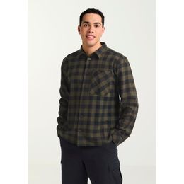 Flanellhemd Jack Wolfskin "LITE FLANNEL SHIRT M", Herren, Gr. L (52), Normalgr&ouml;&szlig;en, braun (check, obsidianmoss), Obermaterial: 100% Baumwolle, Hemden