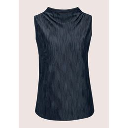 Madeleine Mode Kurzarmshirt MADELEINE "Shirt Kurzarm-Bluse mit Stehkragen, strukturiert", Damen, Gr. 34, blau (marine), Obermaterial: 100% Polyester PES., Modern, figurumspielend, Shirts, Offene Saumkante