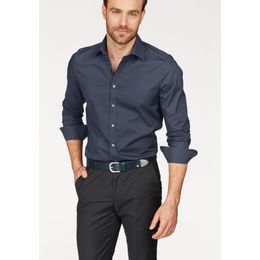 Businesshemd OLYMP "Level Five body fit", Herren, Gr. 40, N-Gr, blau (dunkelblau), Web, Obermaterial: 97% Baumwolle, 3% Elastolefin, unifarben, schmal, verstellbar runde 1-Knopf-Manschette mit Kn&ouml;pfen, Hemden, formbest&auml;ndig durch Elasthan