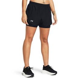 2-in-1-Shorts Under Armour "FLY BY", Damen, Gr. XS, N-Gr, schwarz, Web, Obermaterial: 100% Polyester. Innenslip: 84% Polyester, 16% Elasthan, unifarben, Hosen, f&uuml;r vielseitige Aktivit&auml;ten, mit Innenslip, mit Elasthan