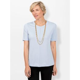 Kurzarmshirt CLASSIC "Shirt", Damen, Gr. 44, blau (eisblau), 64% Baumwolle, 36% Polyester, unifarben, Rundhals, Shirts
