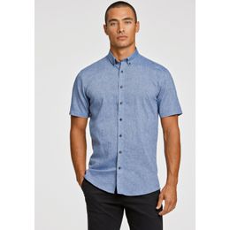 Leinenhemd LINDBERGH "Leinenhemd (Kurzarm) Relaxed Fit", Herren, Gr. L, Normalgr&ouml;&szlig;en, blau (dk blau), Obermaterial: 55% Leinen, 45% Baumwolle, Hemden