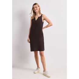 Sommerkleid Street One, Damen, Gr. 42, EURO-Gr&ouml;&szlig;en, espresso braun, Stoff, 100% Leinen, unifarben, comfort fit knielang, Rundhals, normaler Saum, Kleider Sommerkleid, aus Leinen